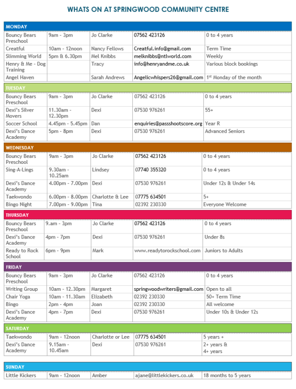 Event Calendar – Springwood Community Centre